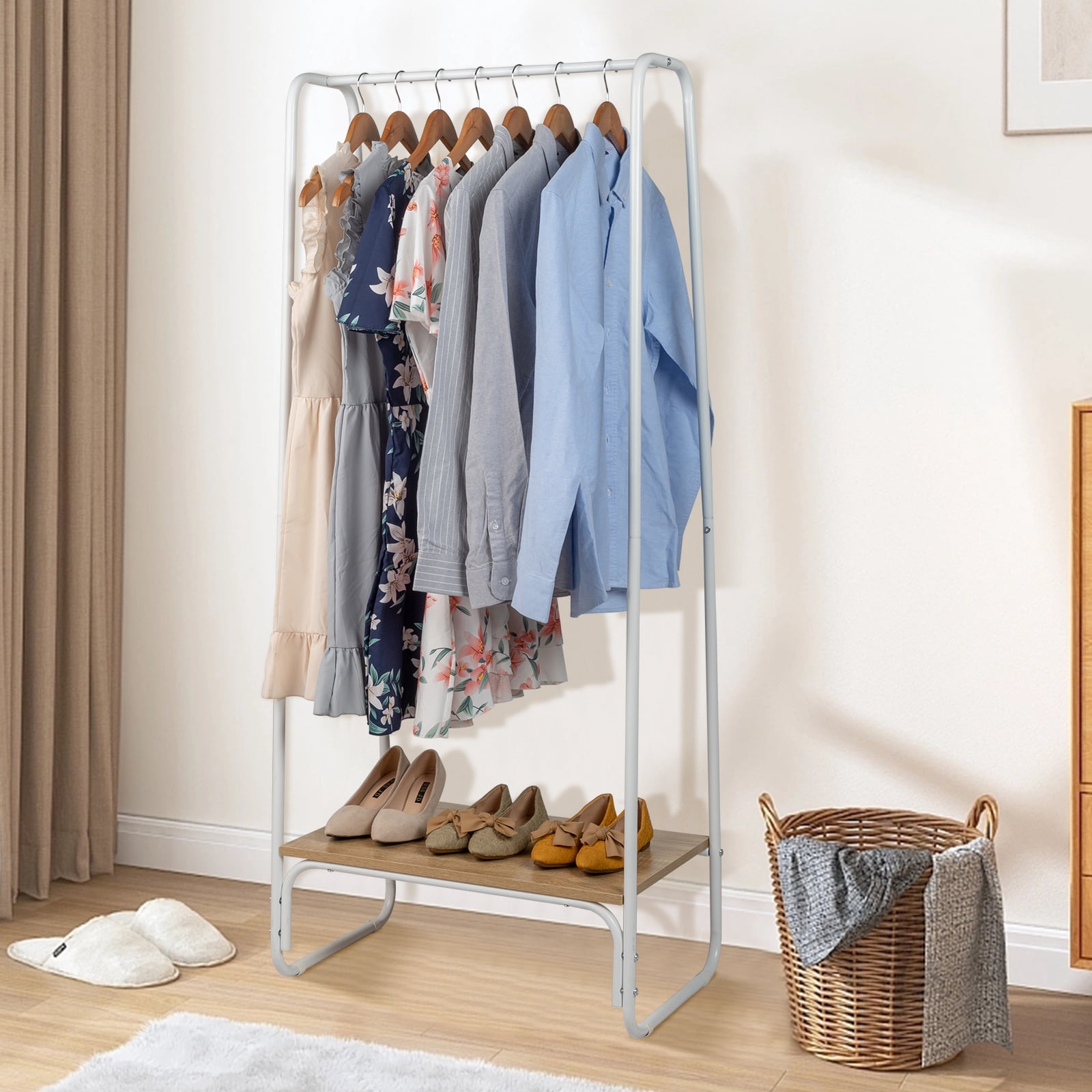 Ktaxon Metal Clothing Rack Garment Rack with 1-Tier Storage Shelves ...