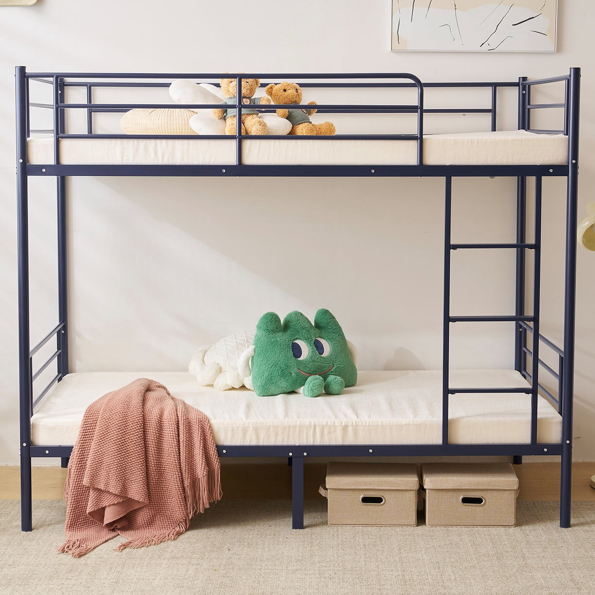 Ktaxon Metal Twin over Twin Bunk Bed with Ladder and Guardrails, Blue ...