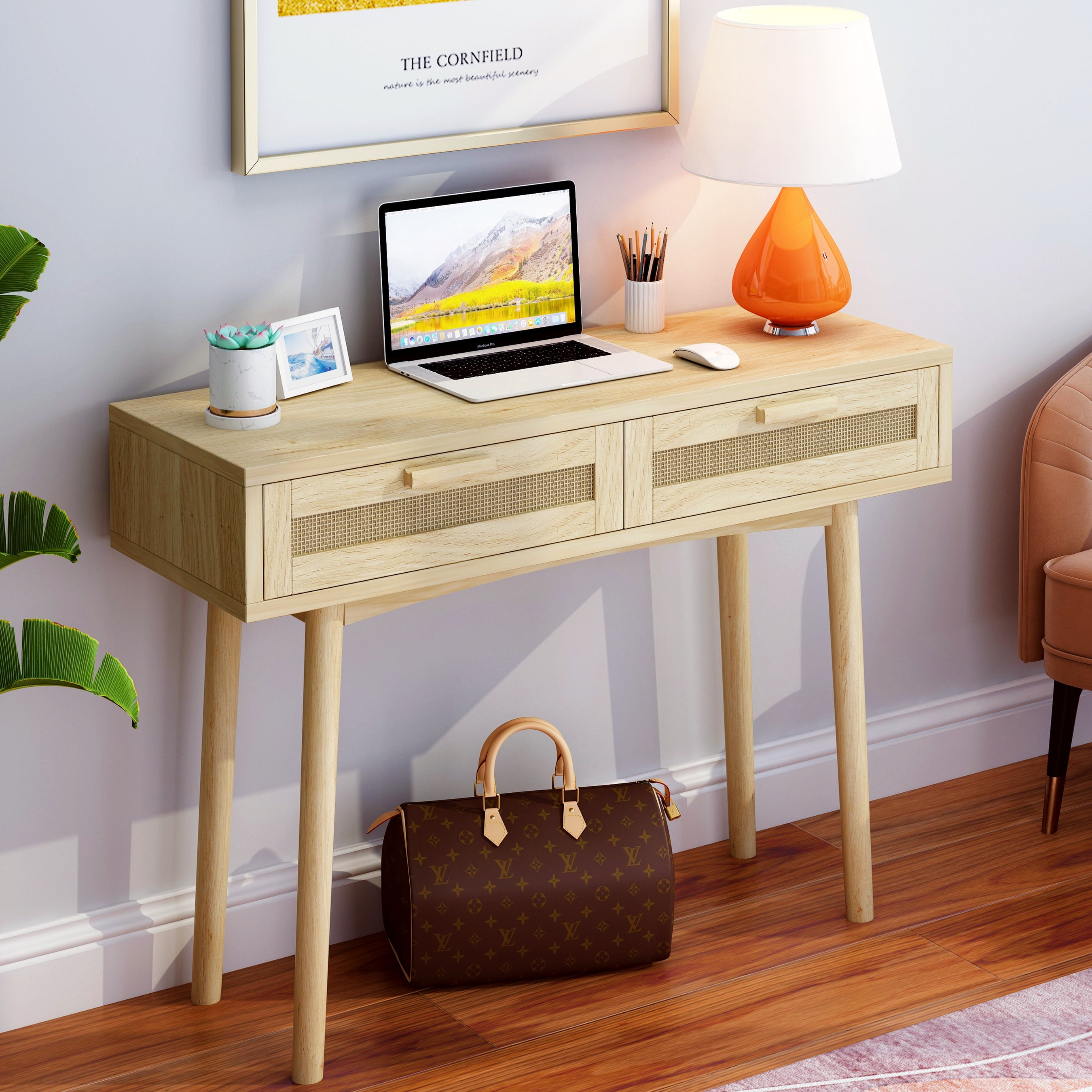 Ktaxon Mid-Century Modern Rattan Console Table, Long Narrow Entryway ...