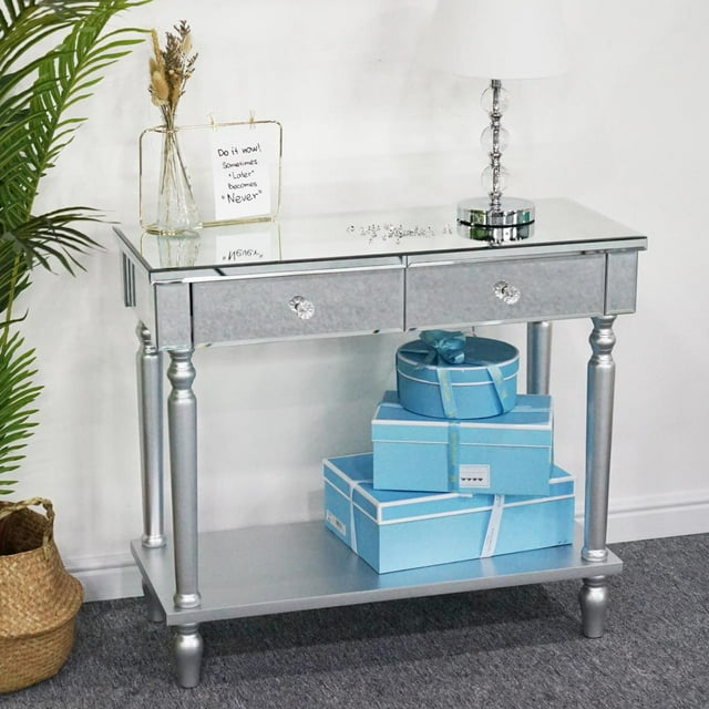 Ktaxon Mirrored Console Table Sofa Table with Drawers and Shelf Slim ...
