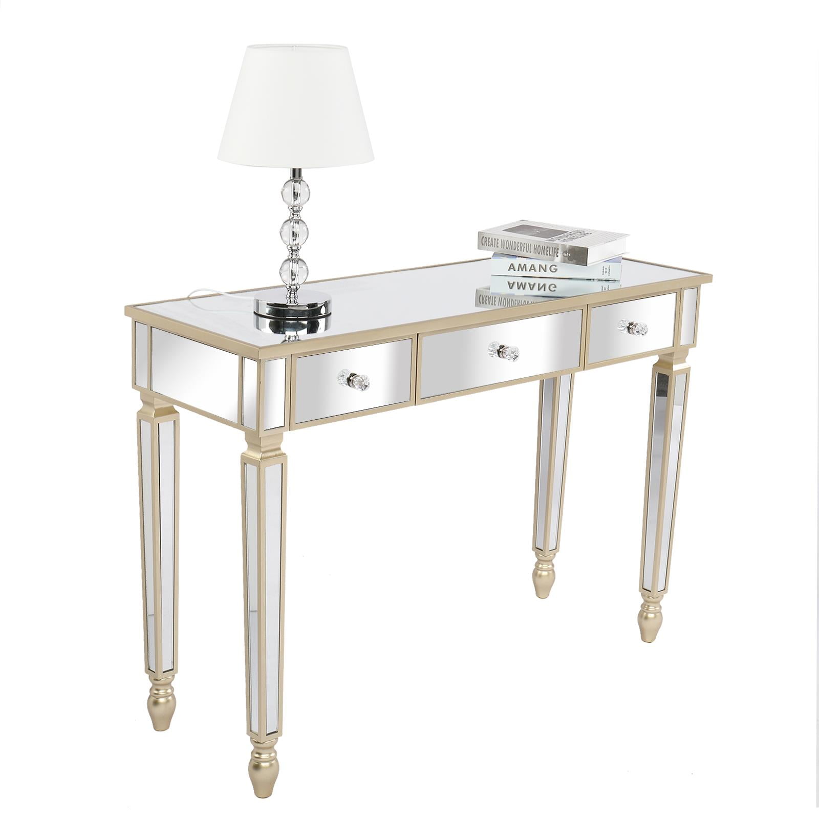 Ktaxon Mirrored Console Table with 3 Drawers & Storage for Hallway ...