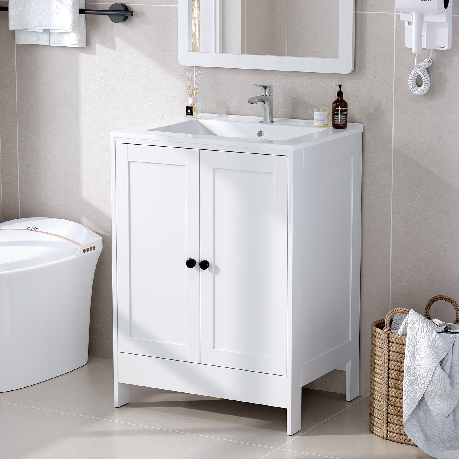 Ktaxon Modern 24'' Bathroom Vanity Set with Sink Ceramic Top & Double ...