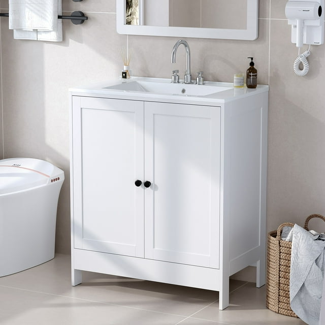 Ktaxon Modern 30'' Bathroom Vanity Set with Sink Ceramic Top & Double ...