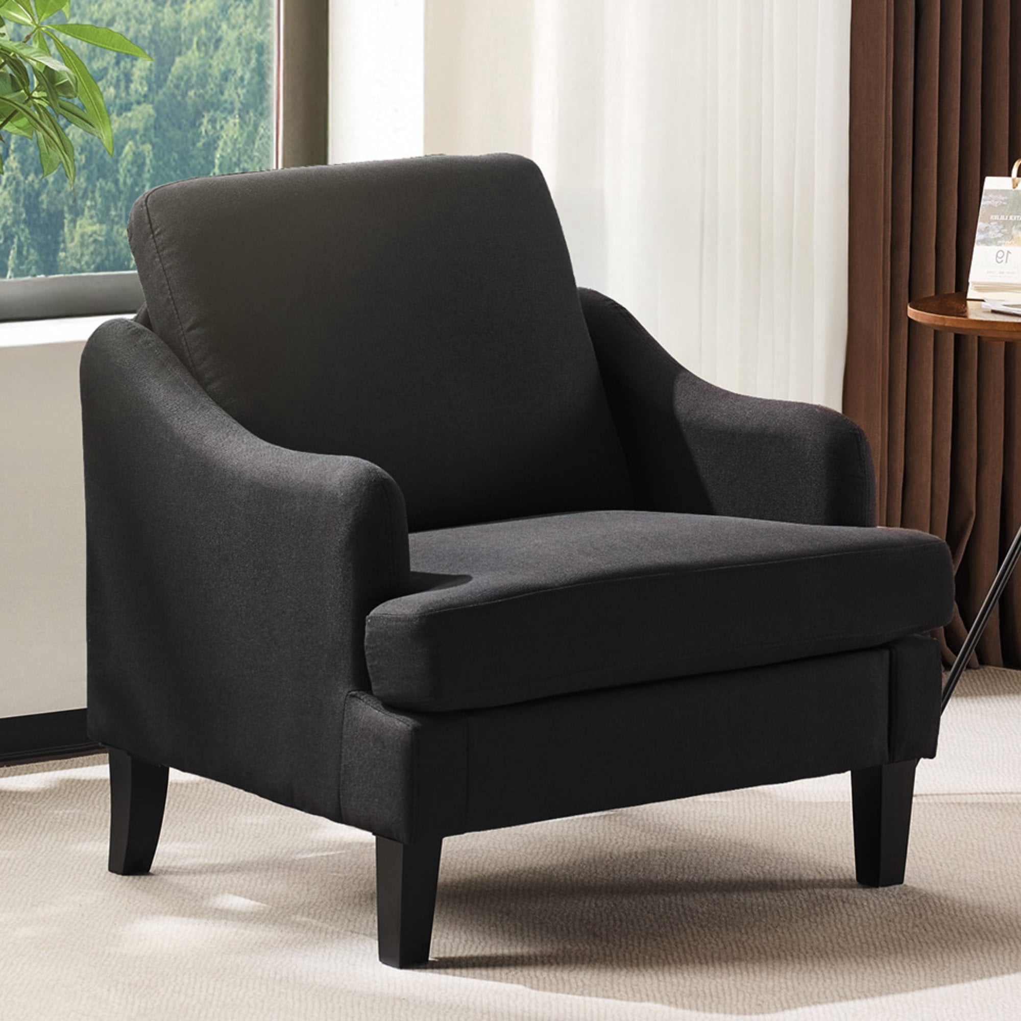 Ktaxon Modern Linen Accent Chair with Wood Legs Compact Armchair for ...