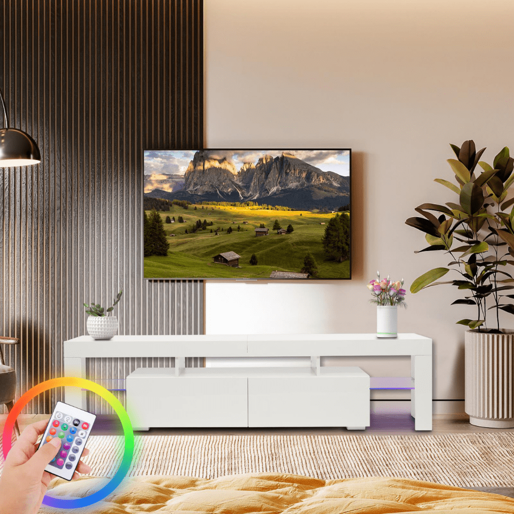 Ktaxon Modern LED TV Stand with 2 Drawers for 60'' TVs, High Gloss ...