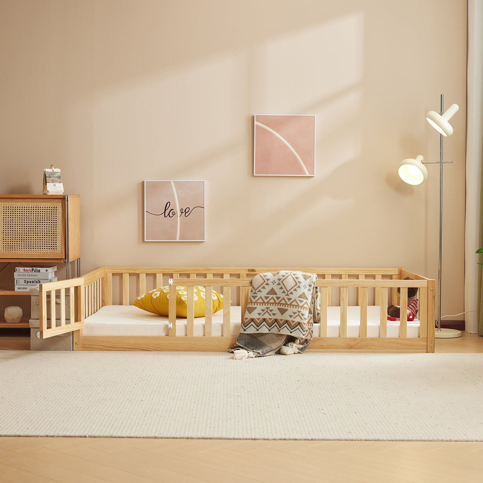 Ktaxon Montessori Twin Floor Bed with Safety Guardrails, Toddler Bed ...