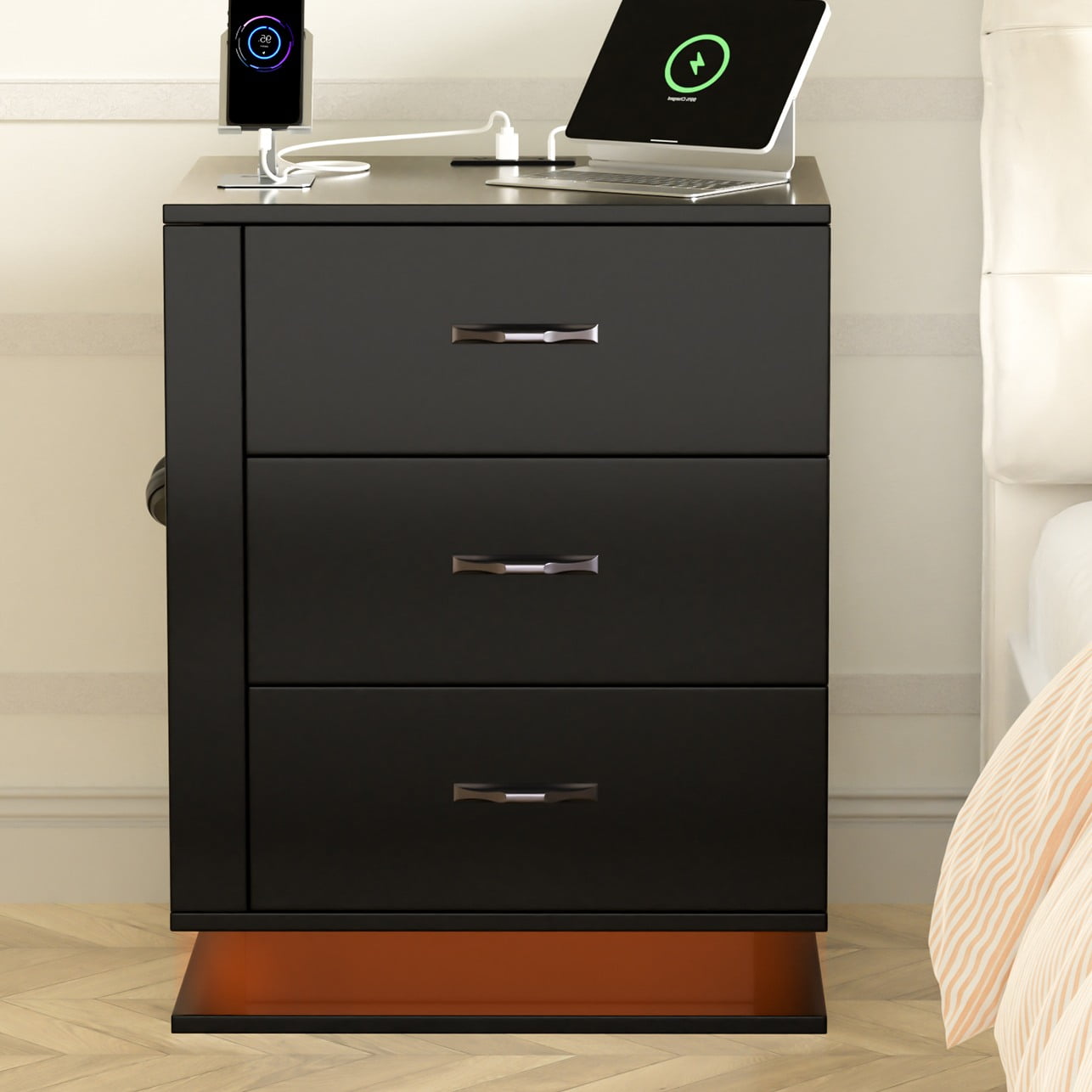 Ktaxon Nightstand Left Side RGB Bedside Table with Charging Station ...