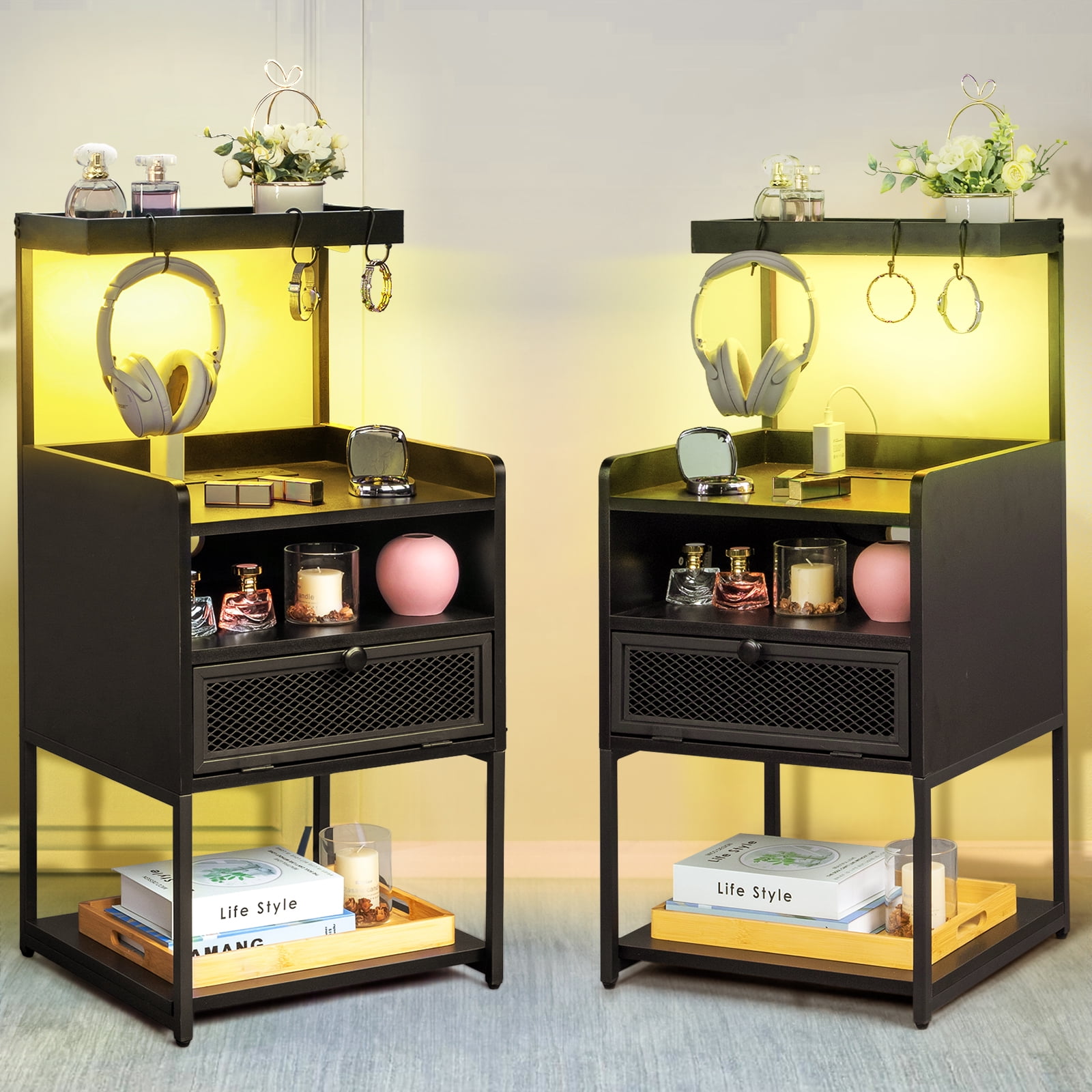 Ktaxon Nightstand with Wireless Charging Station, Night Stand Modern ...