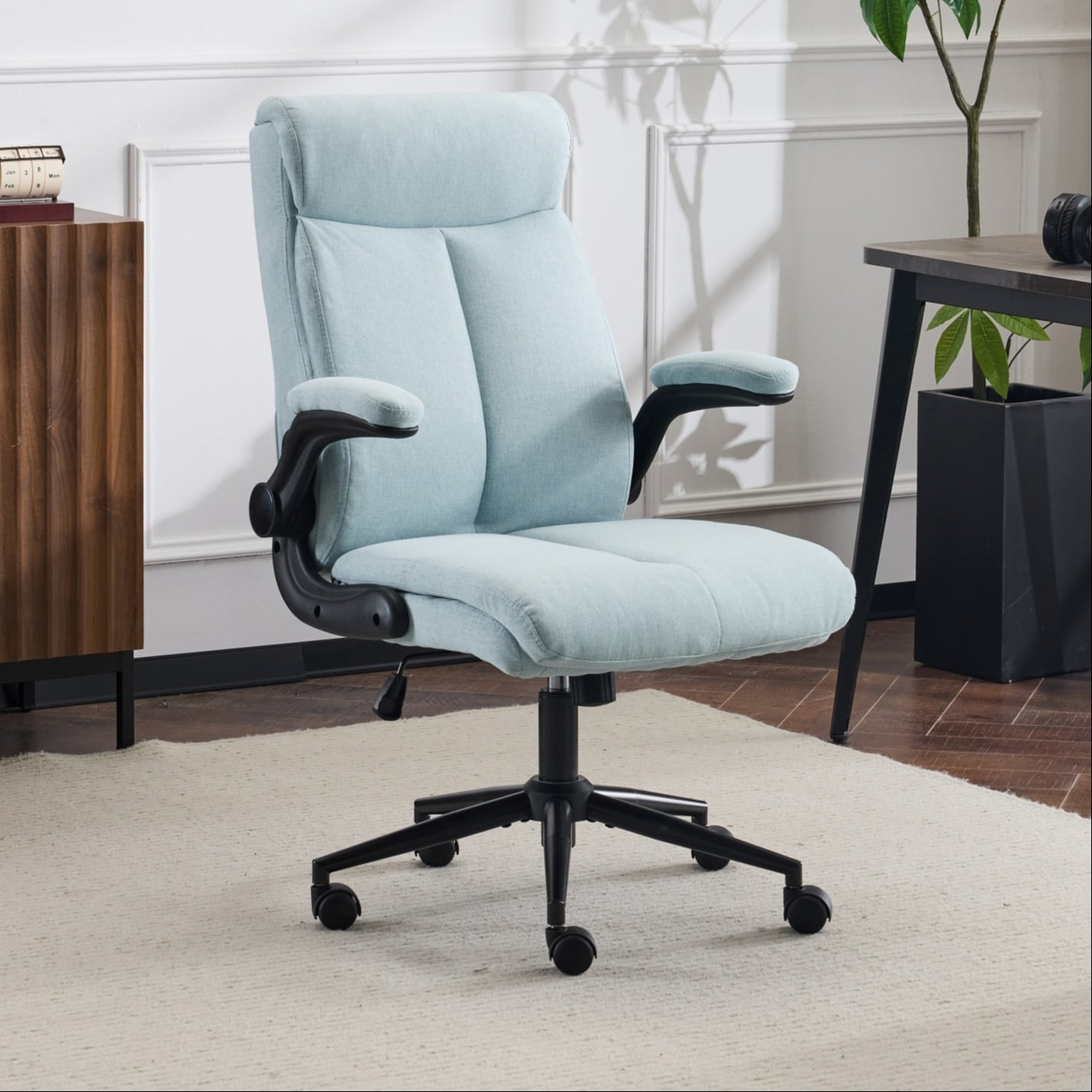 Ktaxon Office Chair with High Back, Flip-Up Arms & Swivel Base, Linen ...