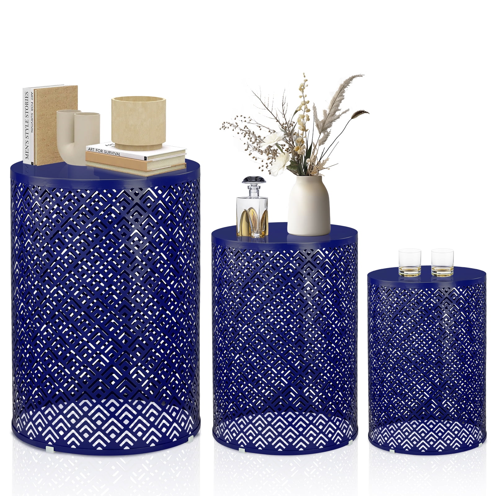 Ktaxon Set of 3 Nesting Stackable Patio Accent Tables, Round Barrel ...