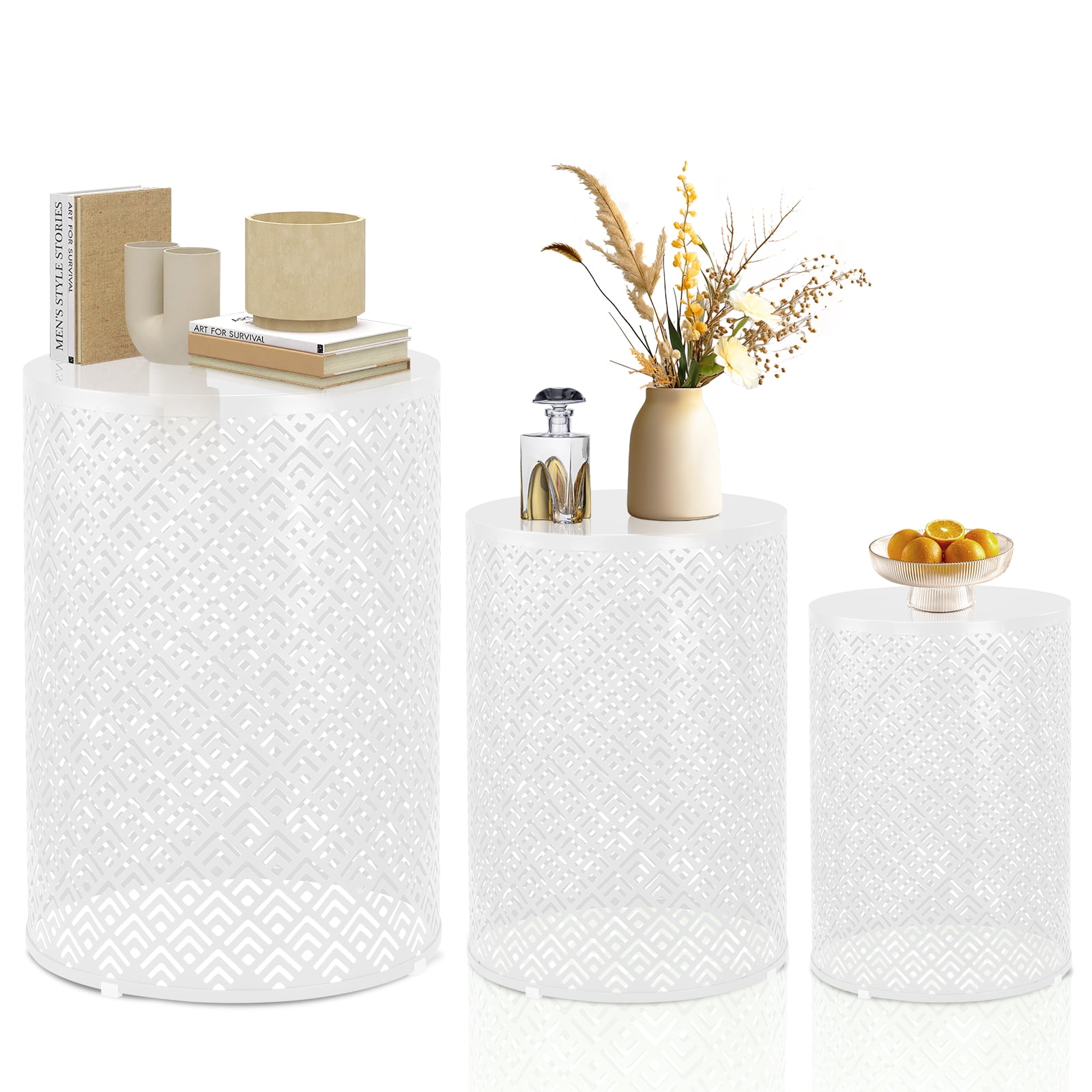 Ktaxon Set of 3 Nesting Stackable Patio Accent Tables, Round Barrel ...