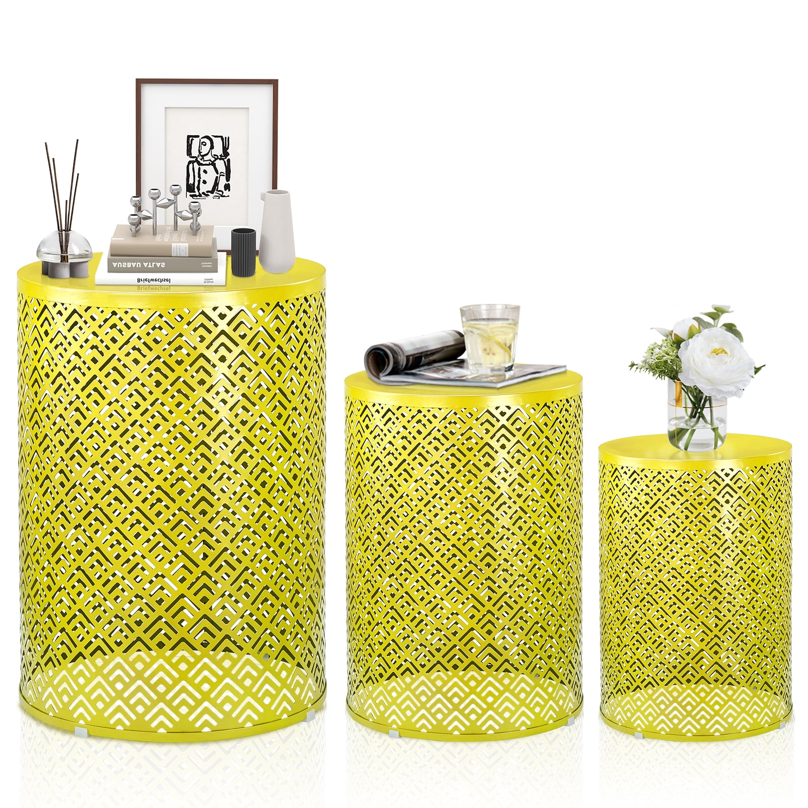 Ktaxon Set of 3 Nesting Stackable Patio Accent Tables, Round Barrel ...