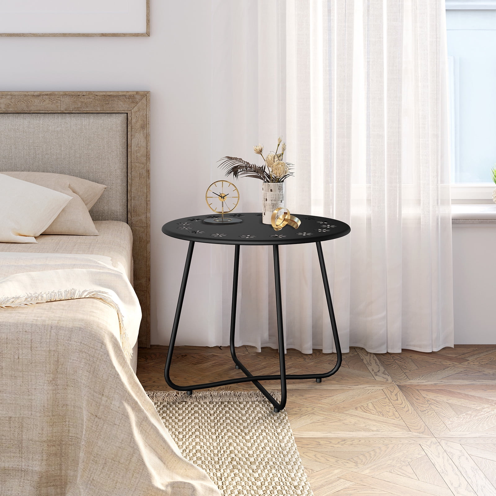 Ktaxon Outdoor Side Table with Flower Cut Outs, Weather Resistant Steel ...