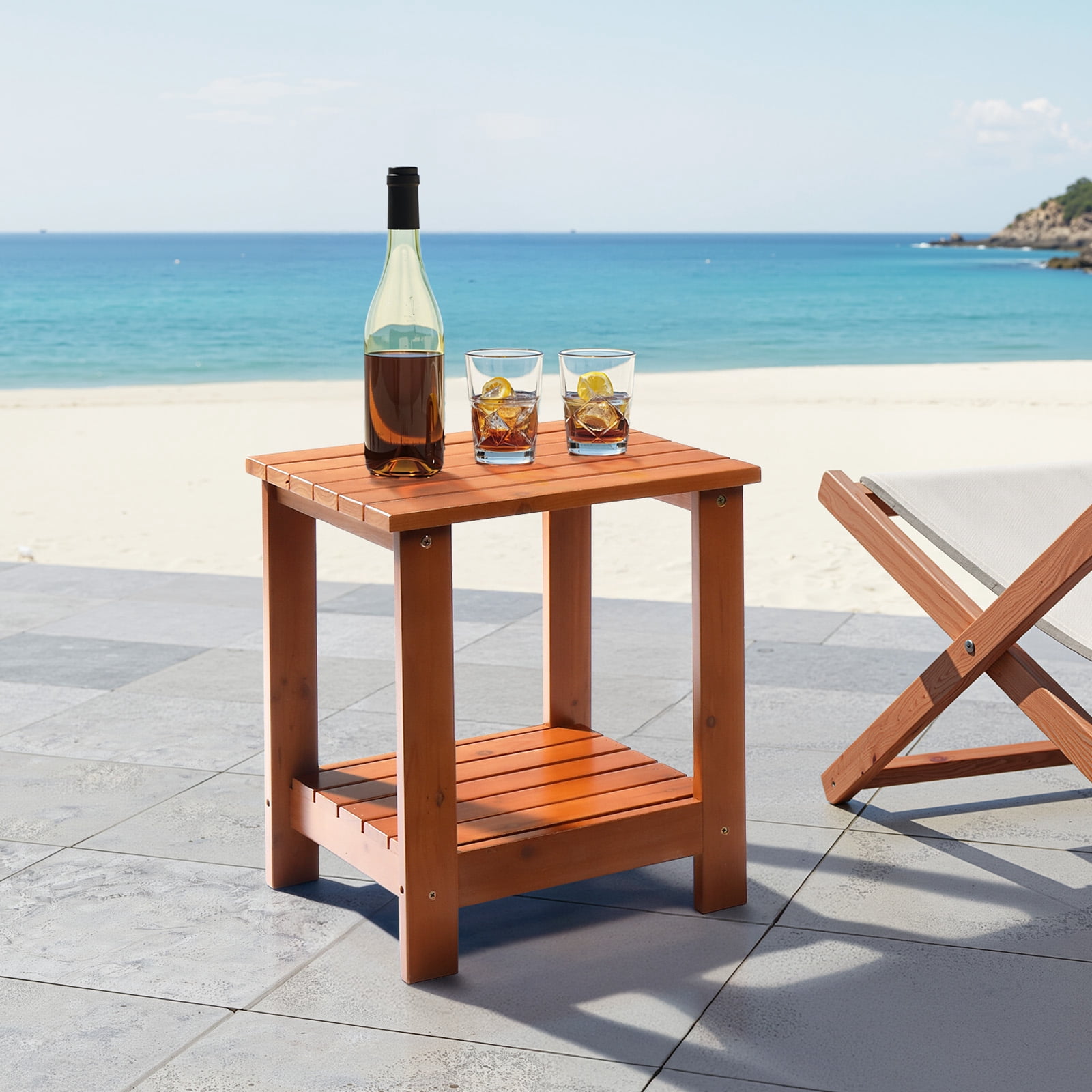 Ktaxon Outdoor Wood Side Table, Small Square Patio Coffee Table Accent ...