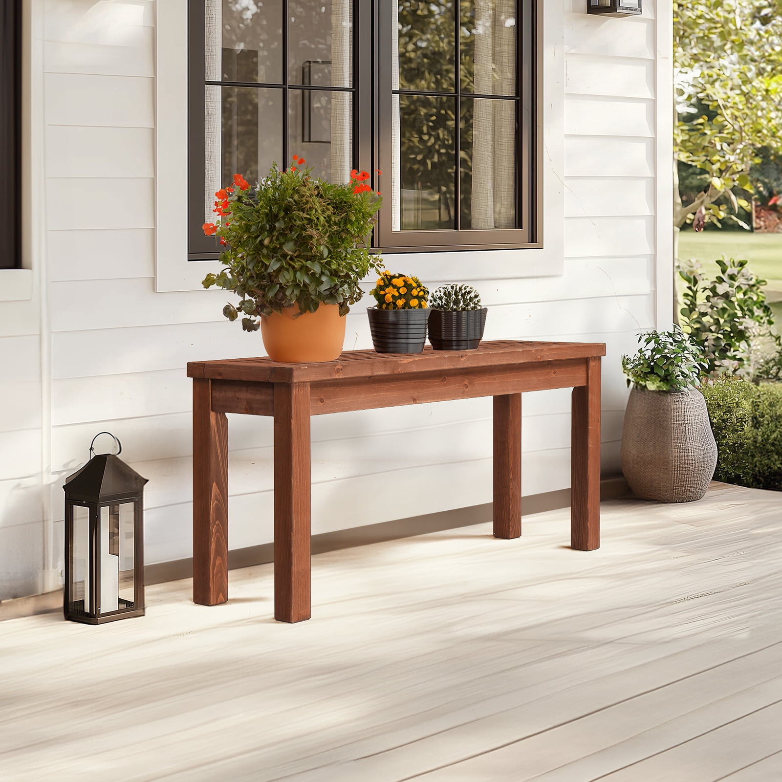 Ktaxon Outdoor Wooden Bench, 40" Wood Patio Bench, Weatherproof Outdoor ...