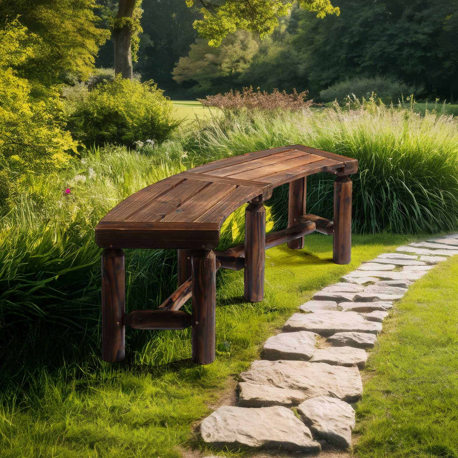 Ktaxon Outdoor Wooden Curved Bench, Fire Pit Curved Backless Bench, All ...
