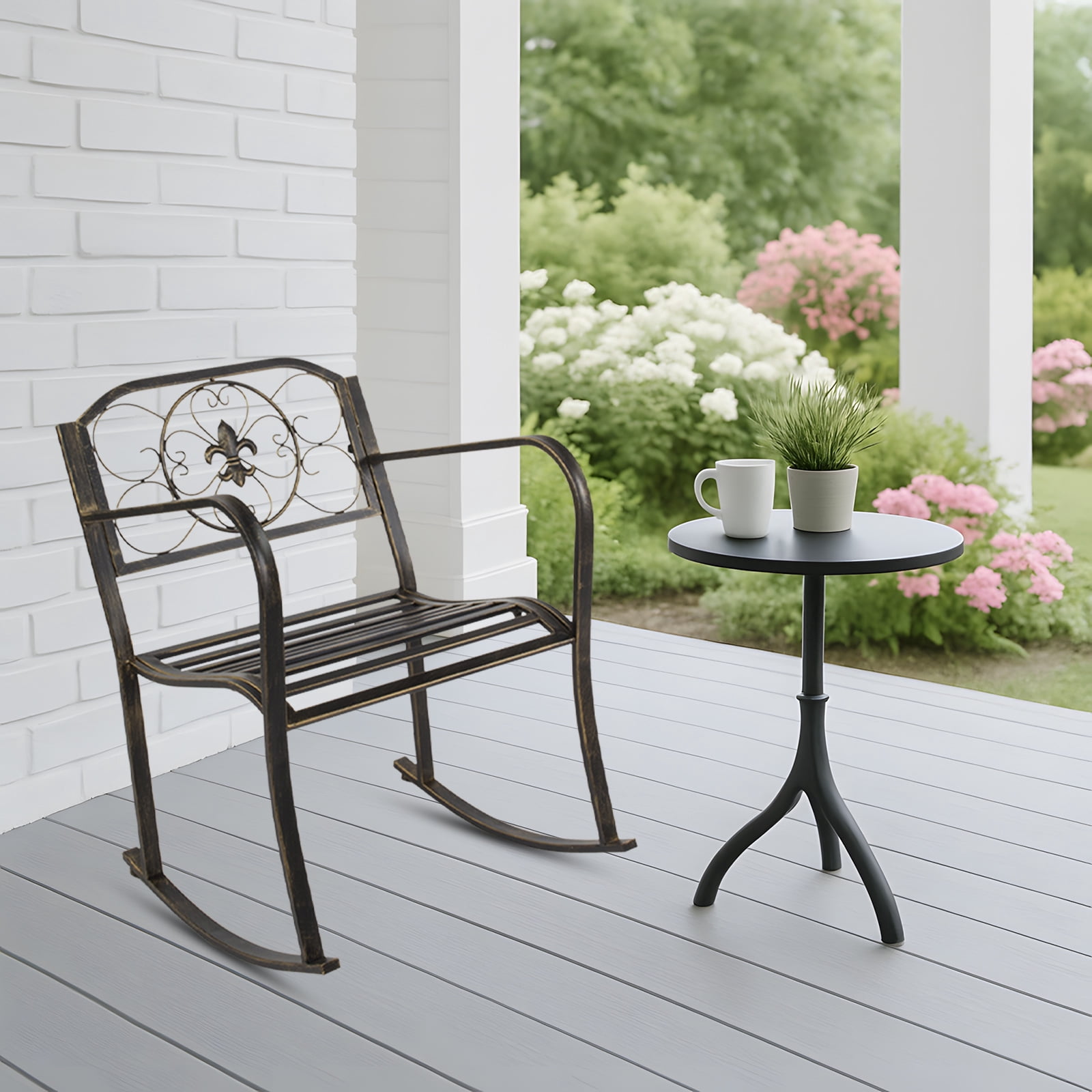 Ktaxon Outdoor Wrought Iron Rocking Chair Rustic, Outdoor Iron Rocker ...
