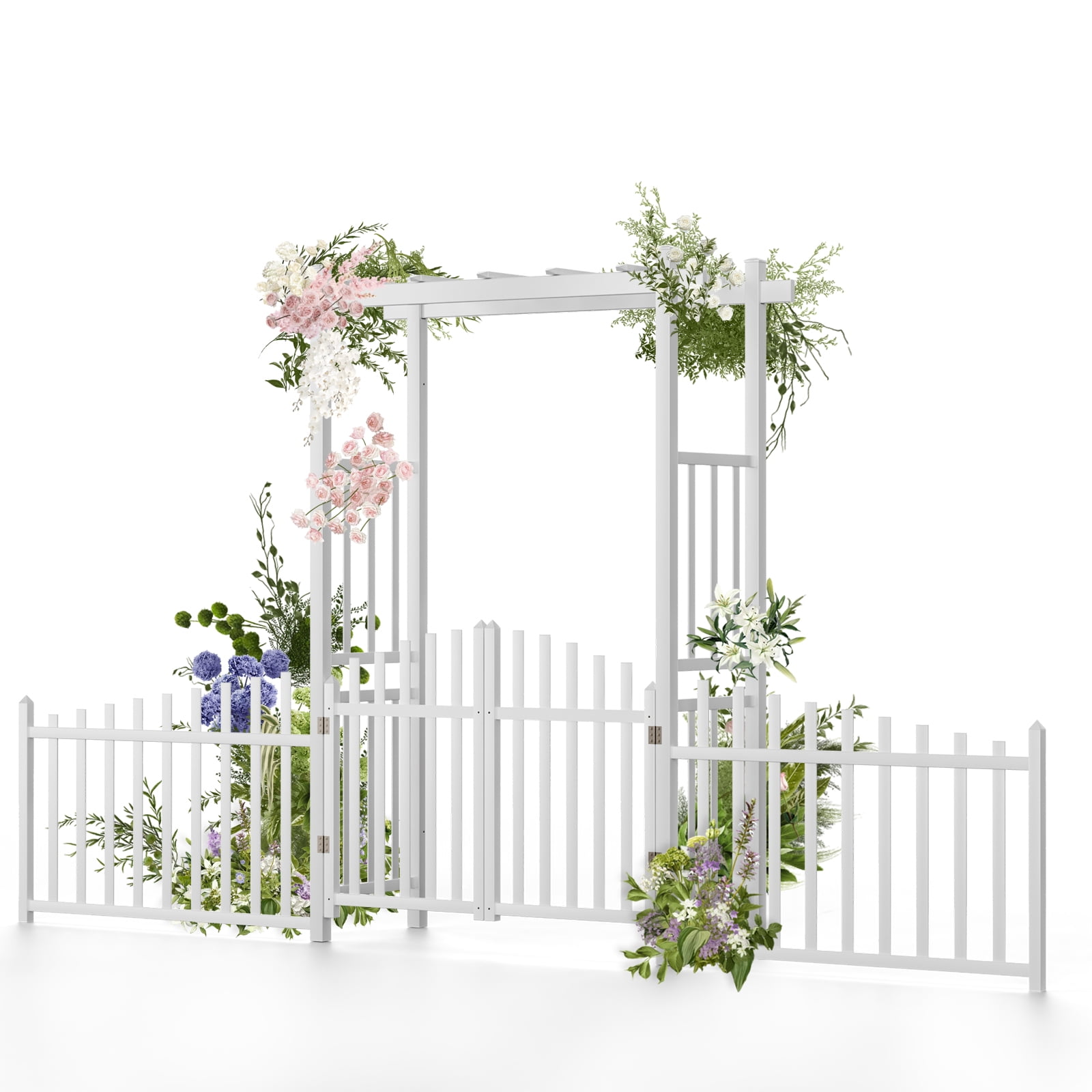Ktaxon PVC Garden Arch 7Ft Garden Arch Arbor w/ Door,Fence for Outdoor ...