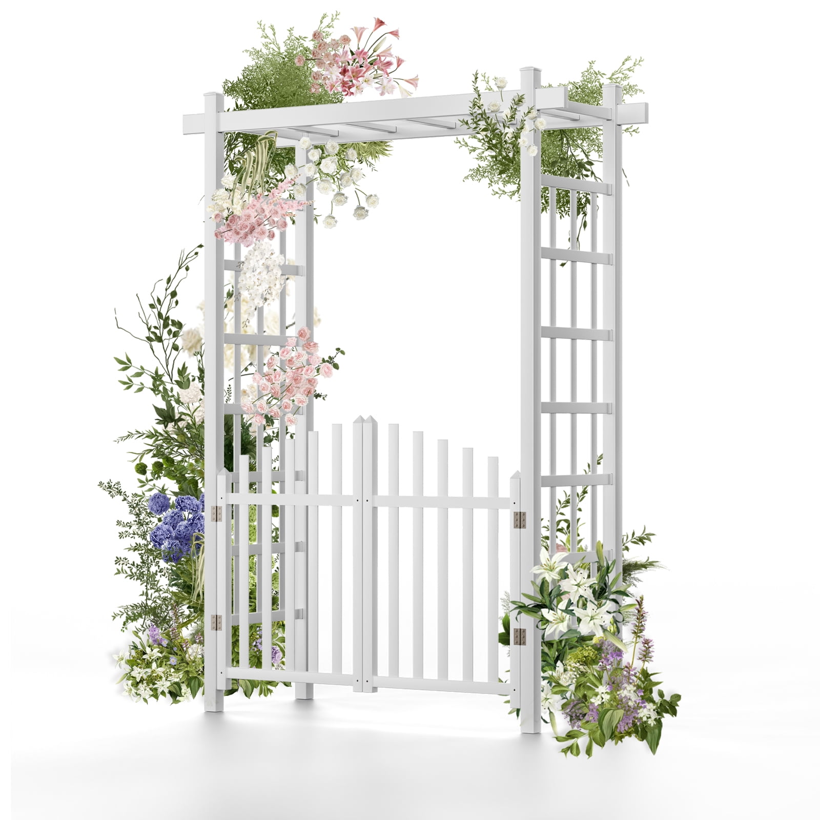 Ktaxon PVC Garden Arch 7Ft Garden Arch Arbor w/ Door for Climbing Plant ...