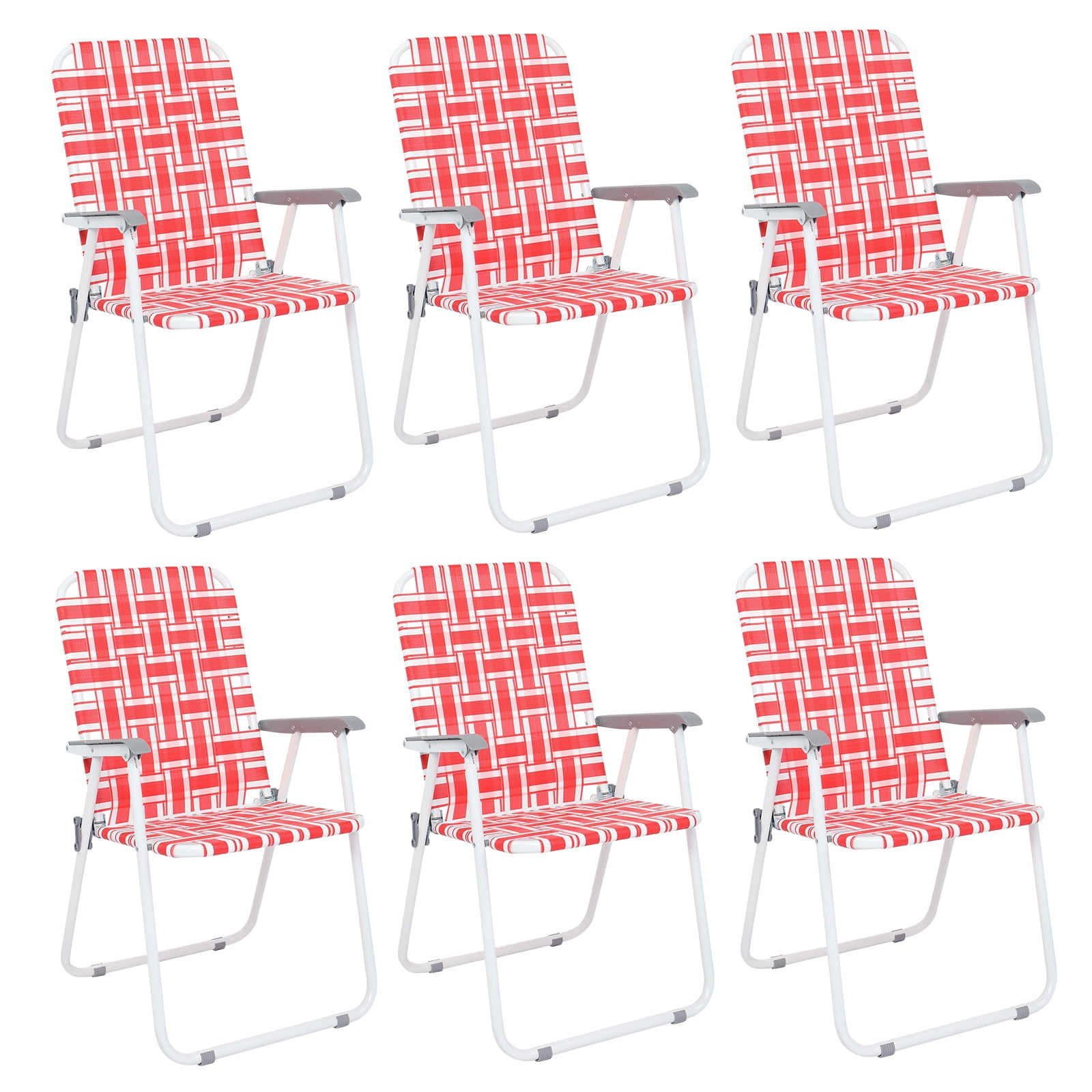 Ktaxon Patio Folding Web Lawn Chair Set, 6 Pack Outdoor Beach Chair ...