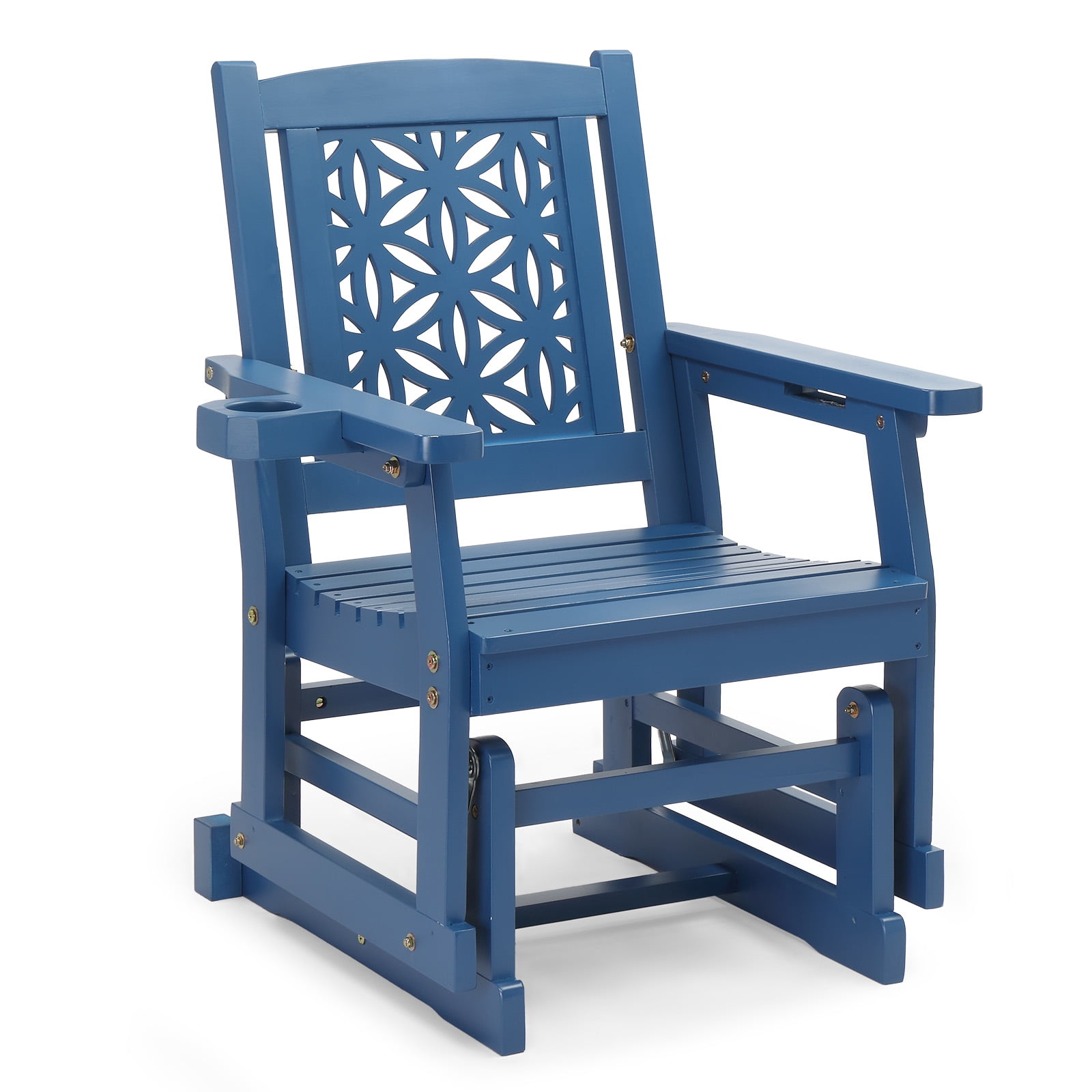 Ktaxon Patio Glider Chair, Floral Backrest, Side Cup Holder, Fir Wood ...