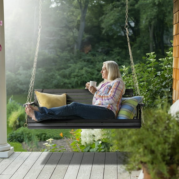 VINGLI Upgraded Patio Wooden Porch Swing for Courtyard & Garden, Heavy Duty 880 LBS Swing Chair ...