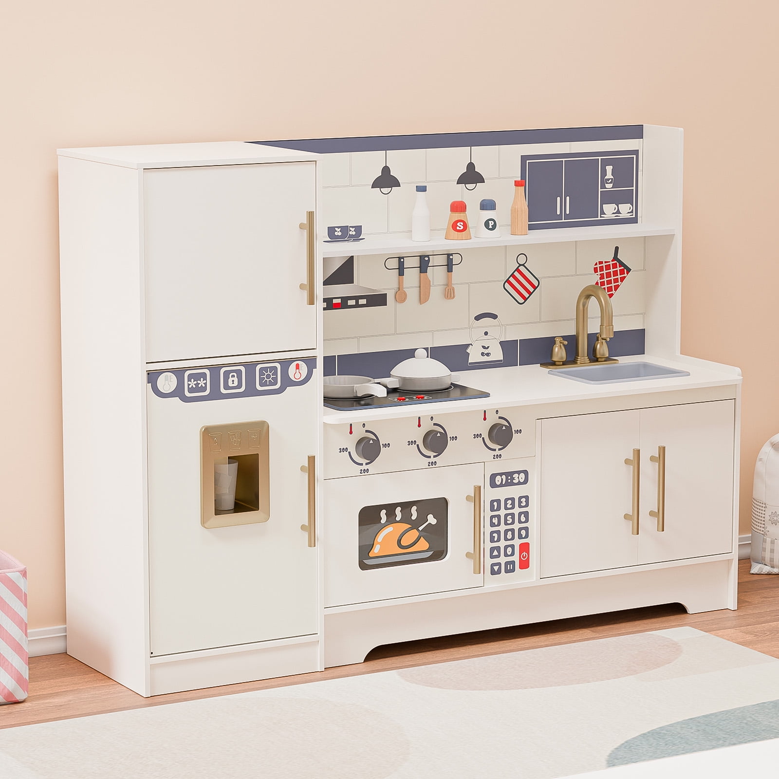 Ktaxon Play Kitchen for Kids, Wooden Kids Chef Pretend Play Set for ...
