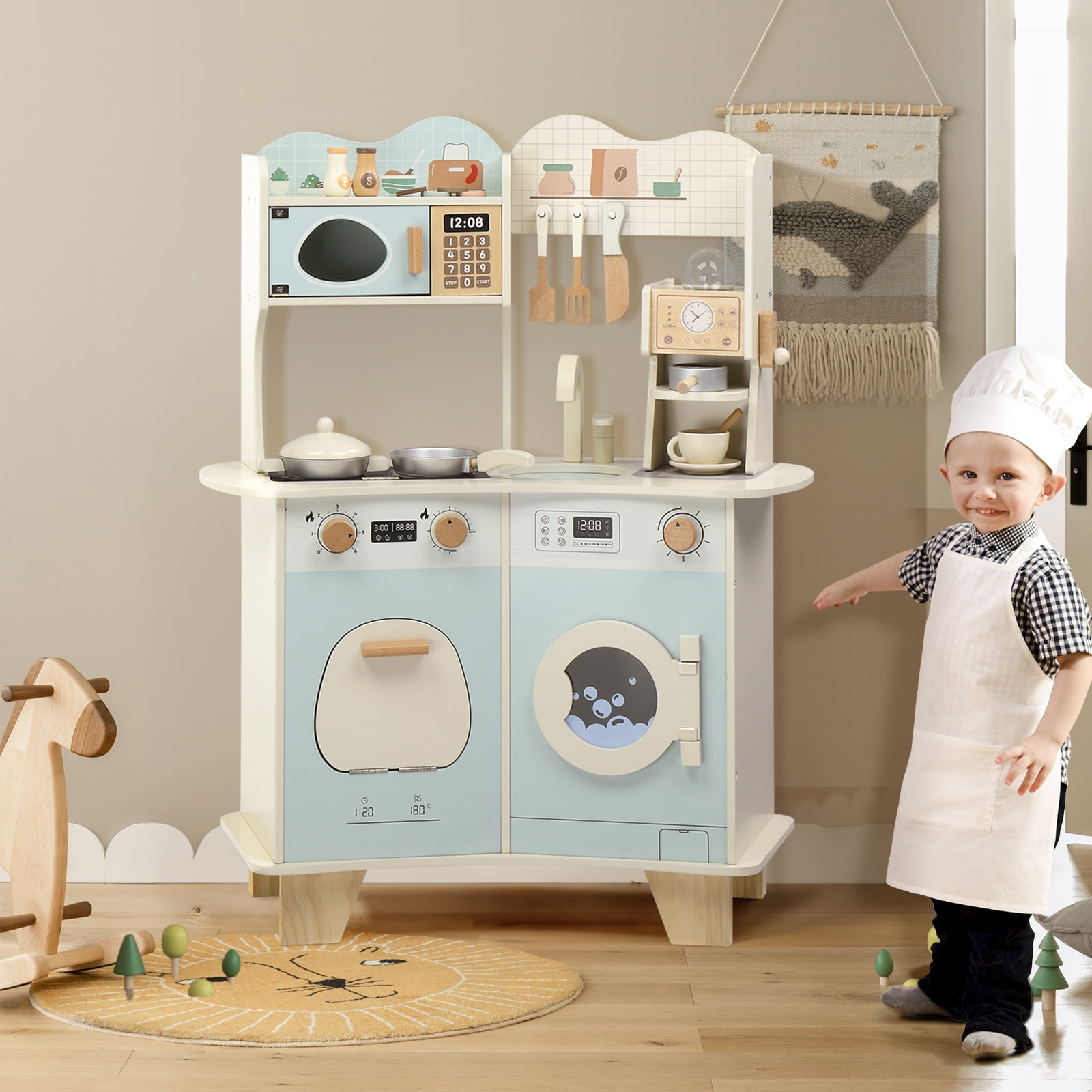 "Ktaxon Wooden Play Kitchen Set, Kids Playset with 15 Accessories, Chef ...