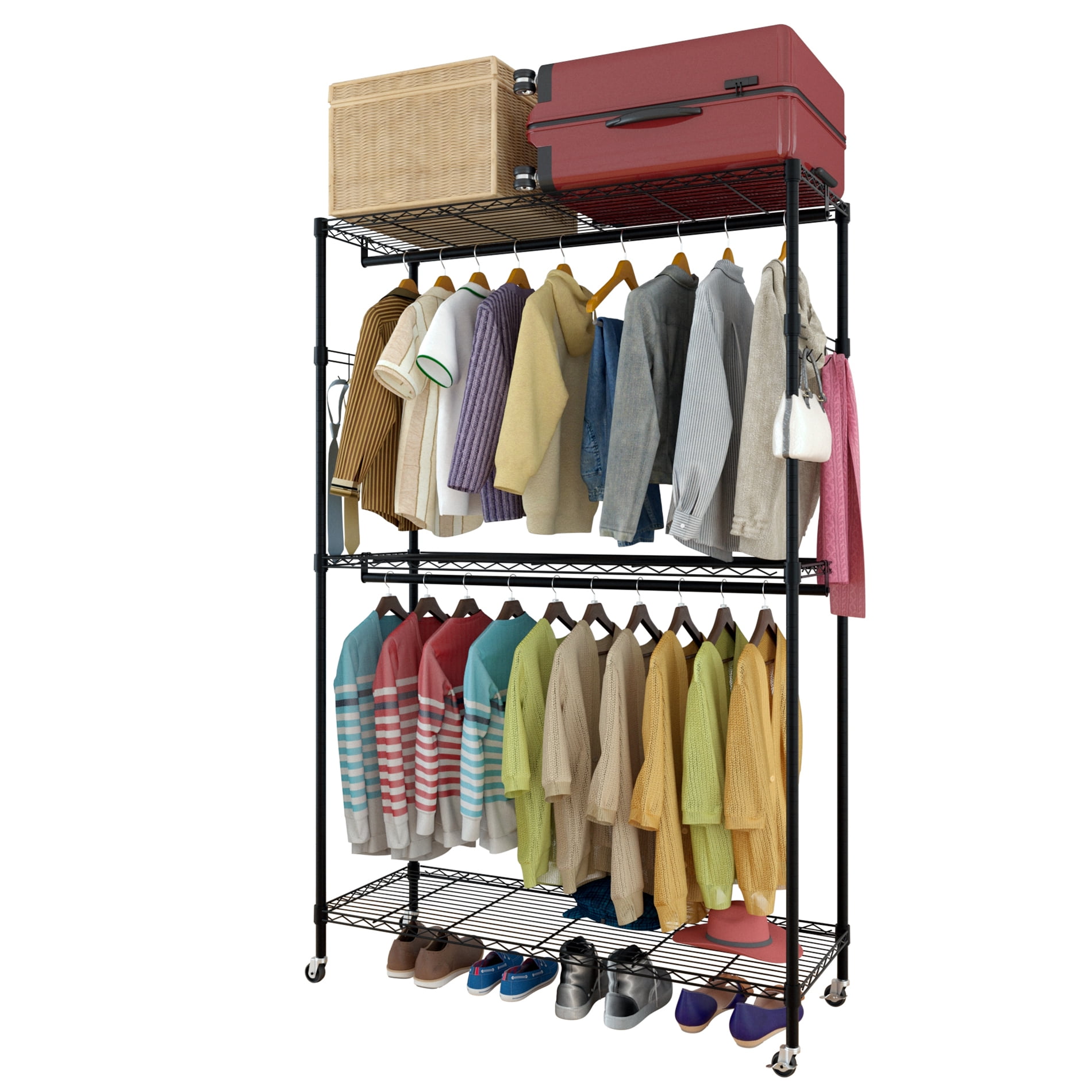 Ktaxon Portable Double Rod Garment Rack, Heavy Duty, Adjustable Shelves ...