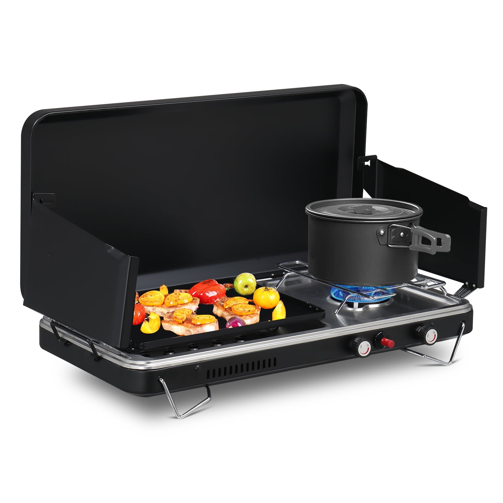 Ktaxon Portable 2 Burner Propane Camping Stove with Griddle - Walmart.com