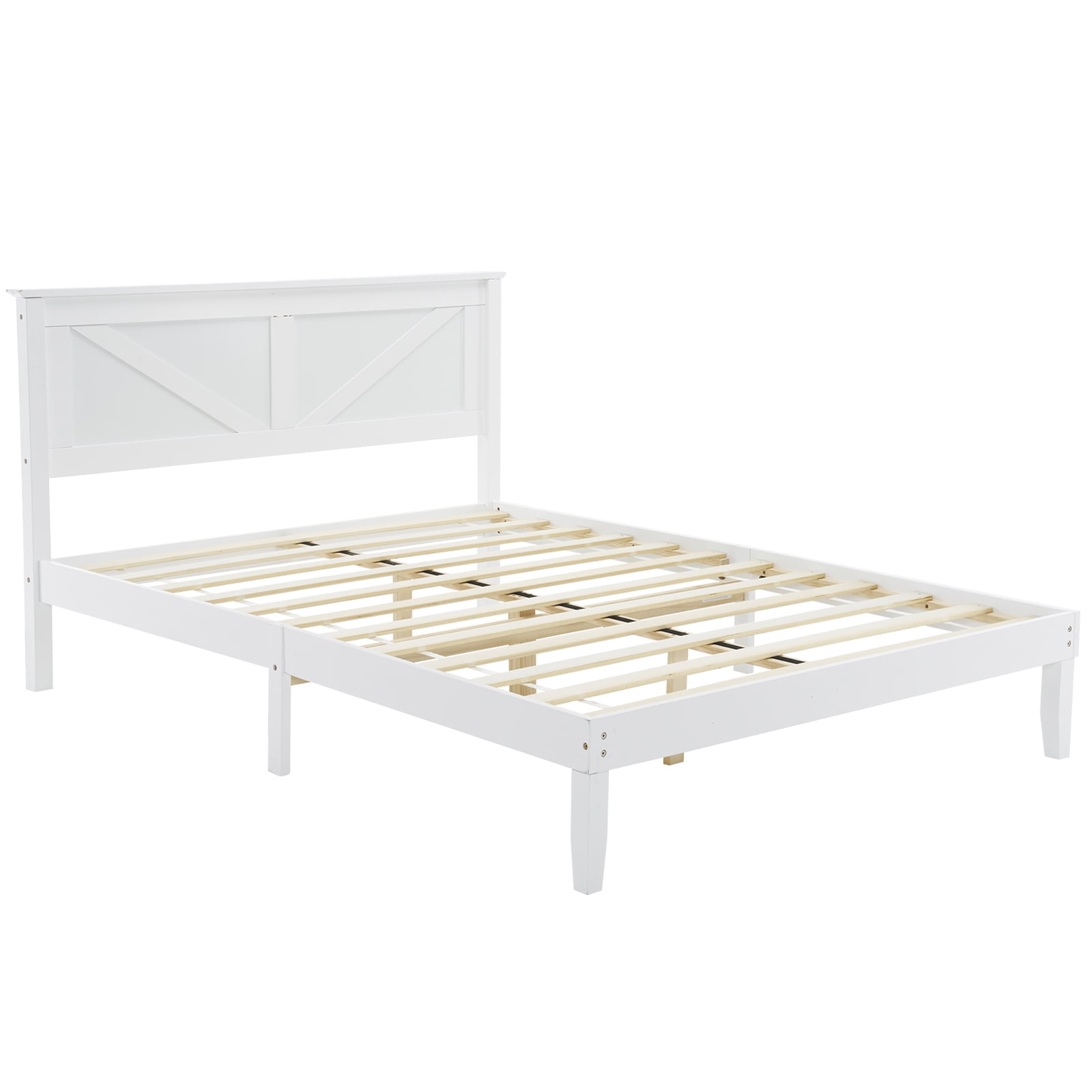 Ktaxon Queen Bed Frame Solid Wood Platform Bed Frame, Single Panel Bed ...