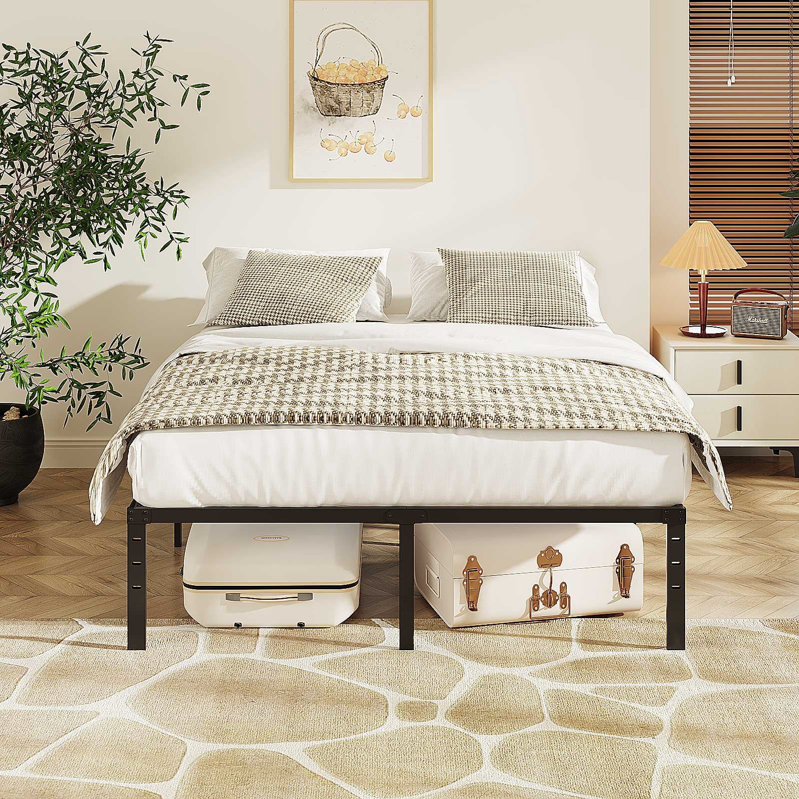 "Ktaxon Durable Metal Bed Frame Base, Queen Size, 14"" Platform, Black ...