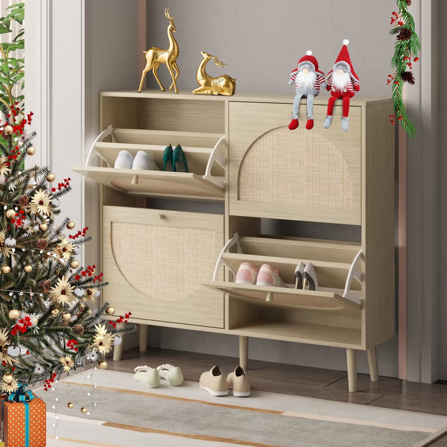 Loft Luv Rattan 3 Tier Shoe Cabinet Natural Walmart