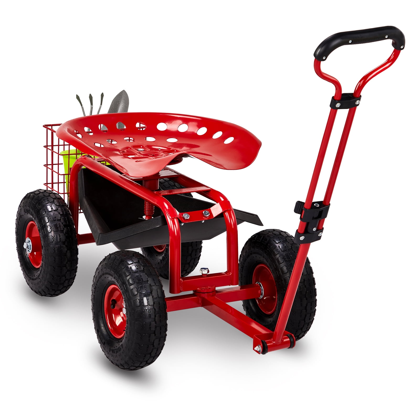 Ktaxon Red Garden Cart with Seat, Heavy Duty Gardening Work Stools w ...