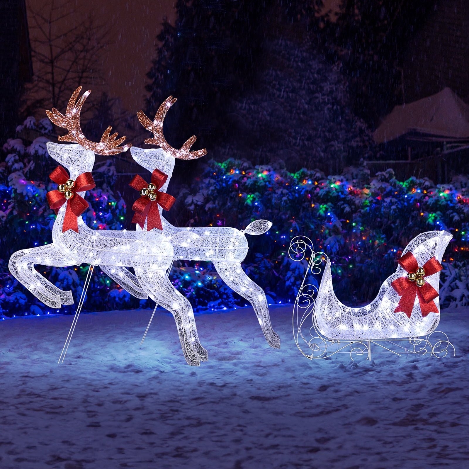 Ktaxon White Reindeer Sleigh Outdoor Christmas Lighted Decoration ...