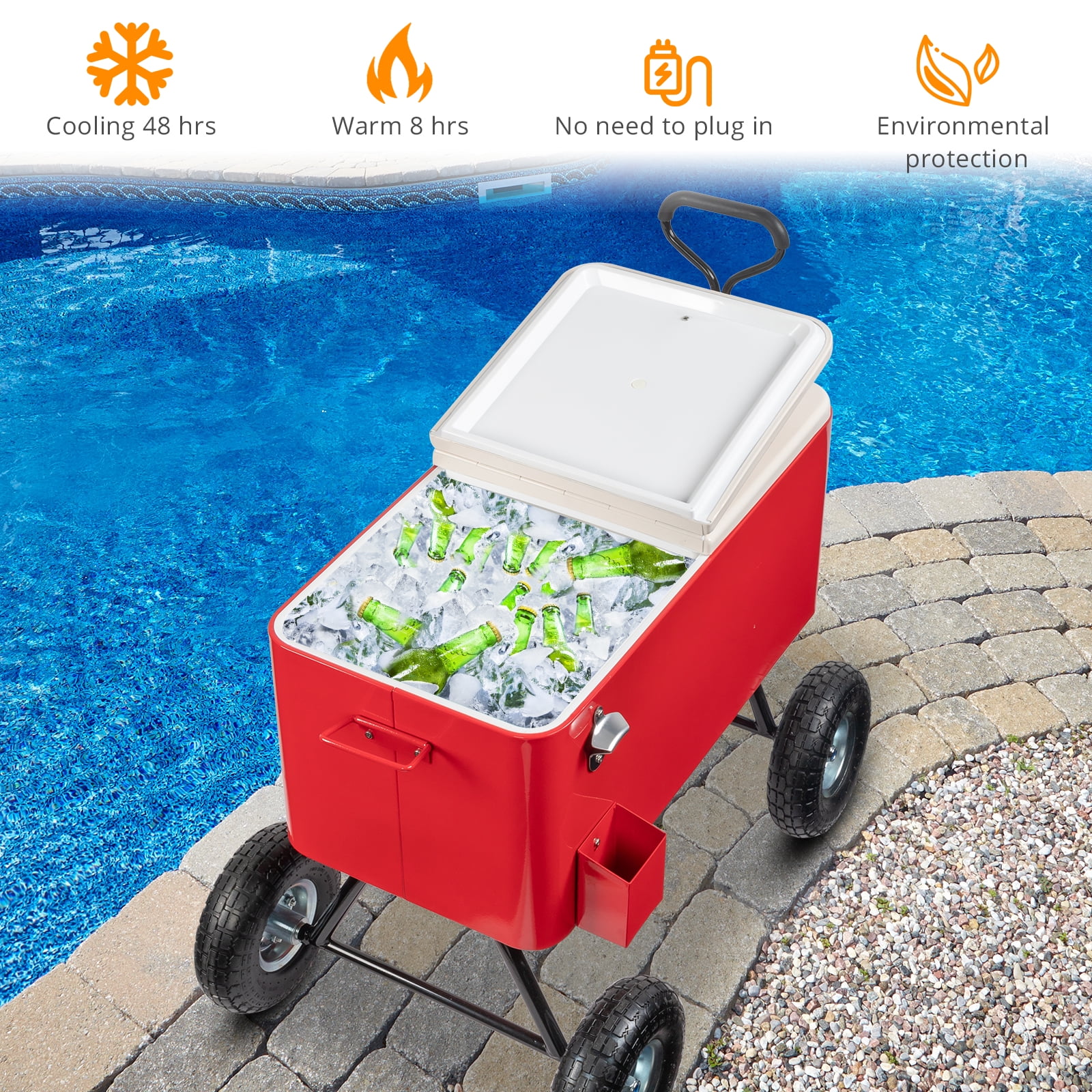 Ktaxon 80 Quart Rolling Cooler Cart - Mobile Ice Chest with Wheels for ...