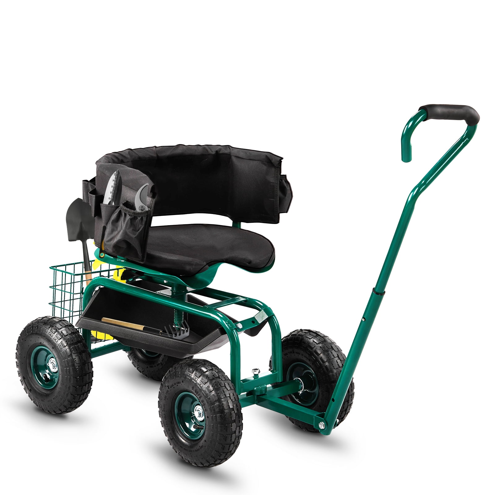 Ktaxon Rolling Garden Cart with Seat & Storage, 360° Swivel Heavy-Duty ...