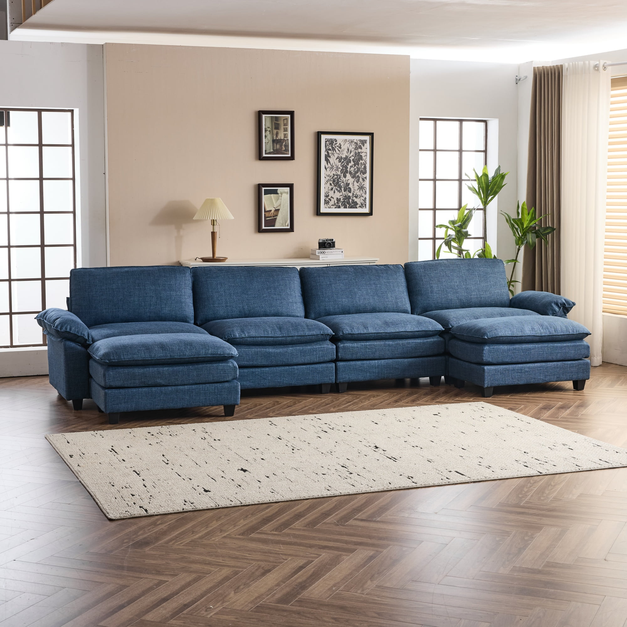 Ktaxon Sectional Convertible Sofa U Shaped Modular Cloud Couch with Double Chaise Coarse Linen ...