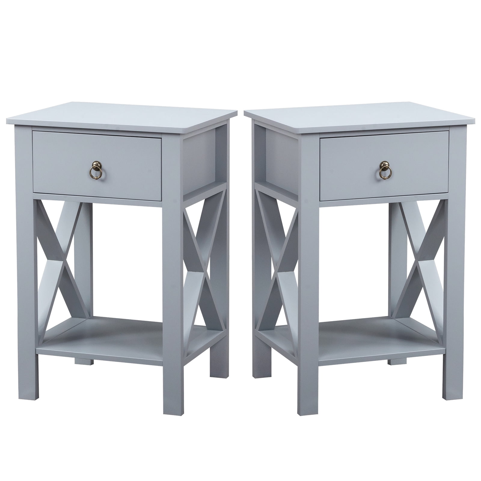 Ktaxon Set of 2 Nightstands for Bedroom Rustic Bedside End Tables with ...