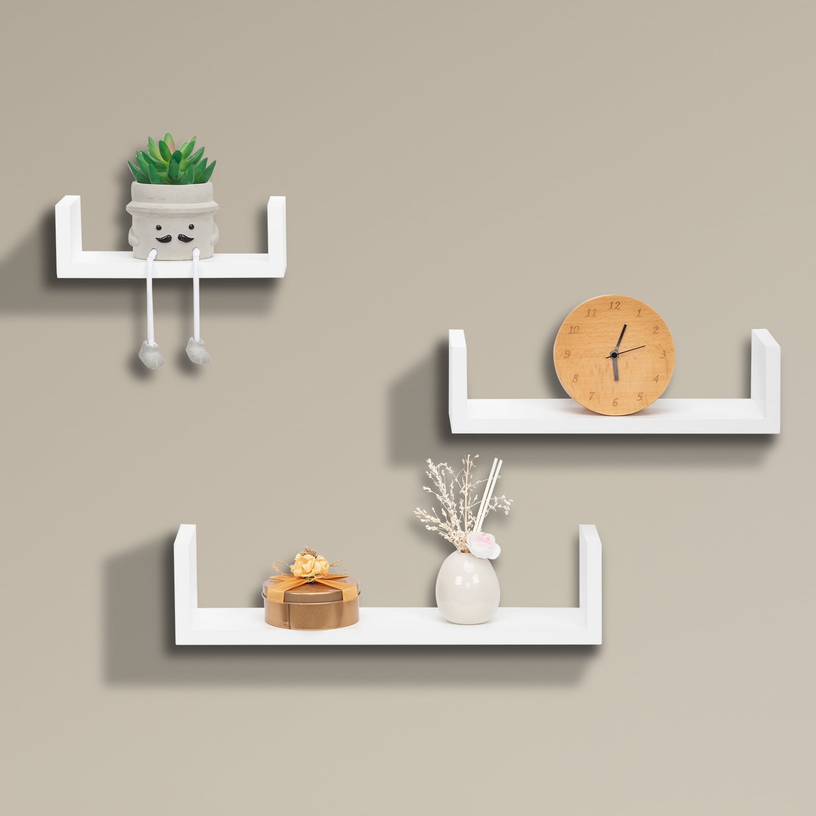 Ktaxon Set of 3 DIY Wall Shelves Large Floating U Shelves Wooden ...