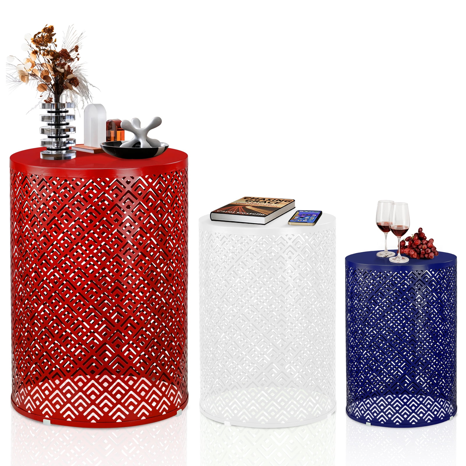 Ktaxon Set of 3 Nesting Stackable Patio Accent Tables, Round Barrel ...