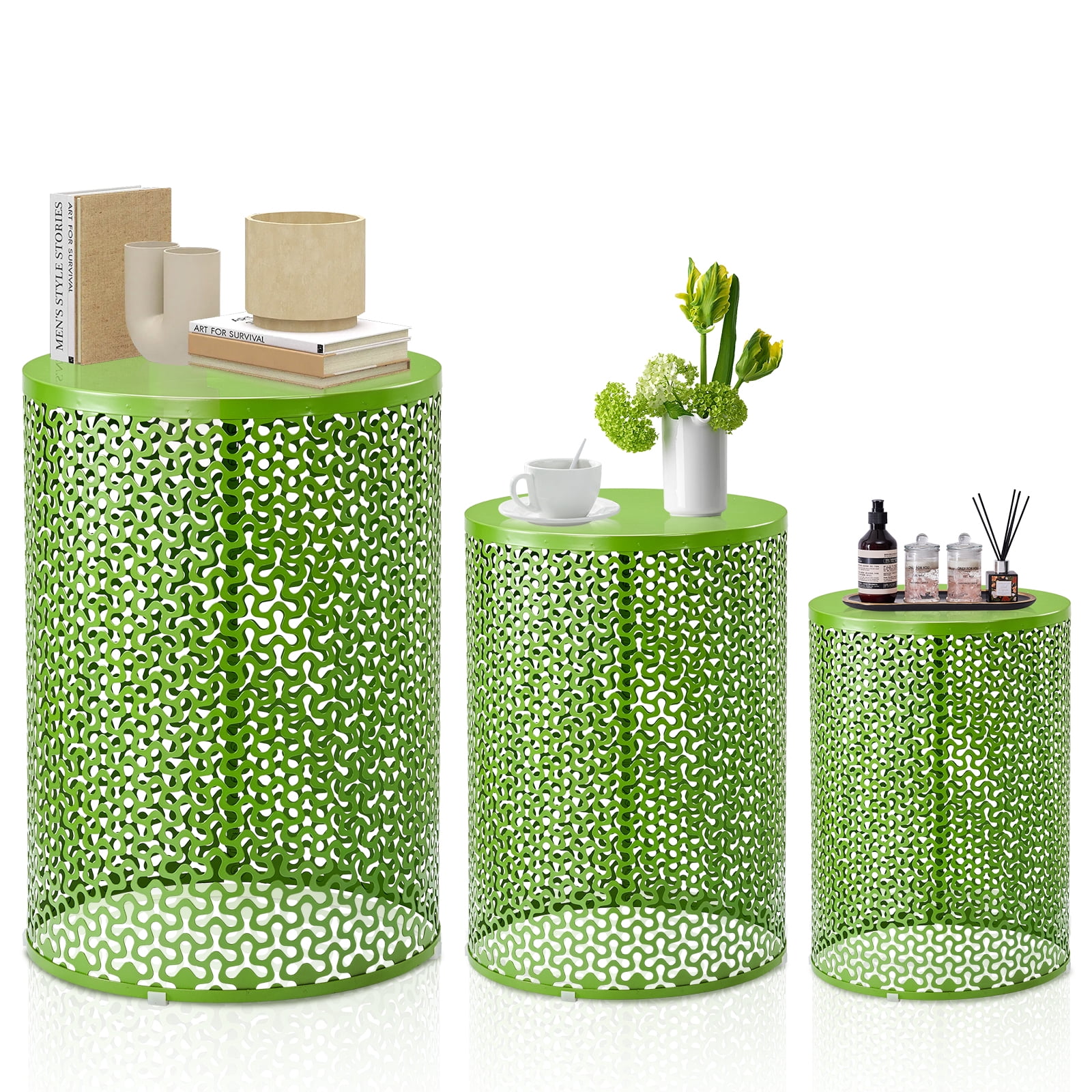 Ktaxon Set of 3 Nesting Stackable Patio Accent Tables, Round Barrel ...