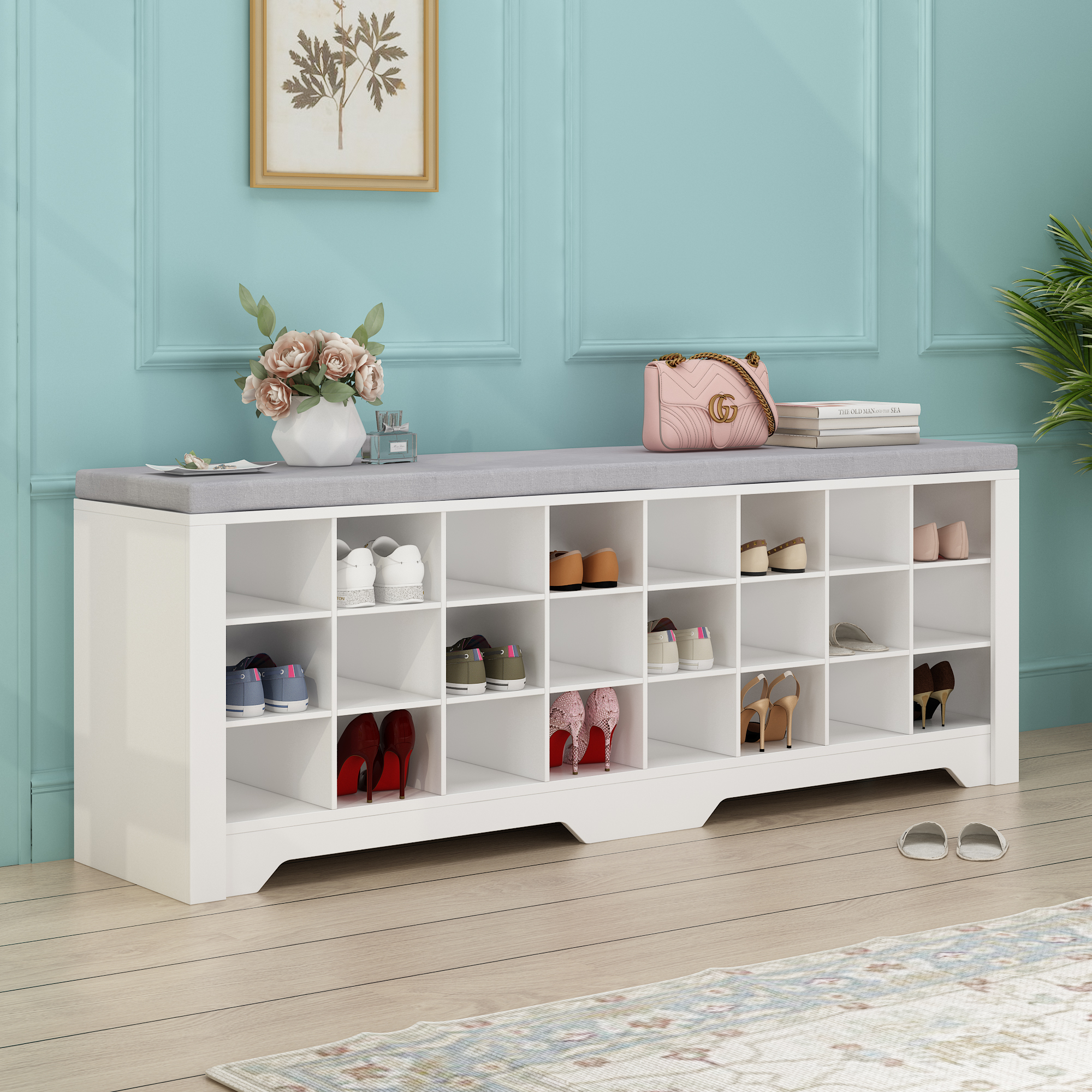 Ktaxon Shoe Bench Storage for Entryway, Shoe Closet Rack Seat Cushioned ...