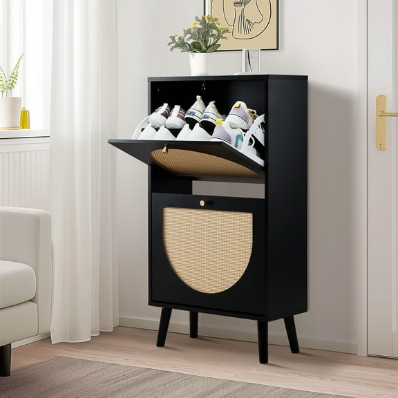 AVZEAR Narrow Shoe Storage Cabinet with 2 Flip Drawers, Freestanding ...