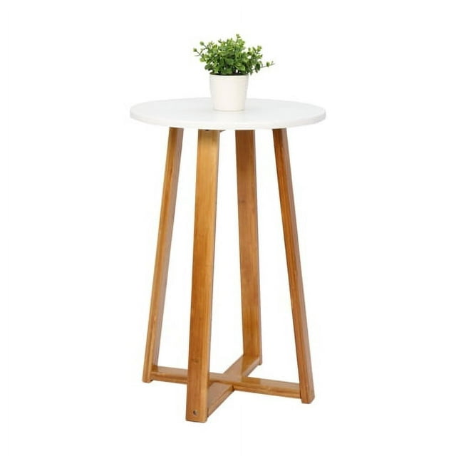 Ktaxon Single Layer Round Side Table White Table Top Natural Wood Table ...