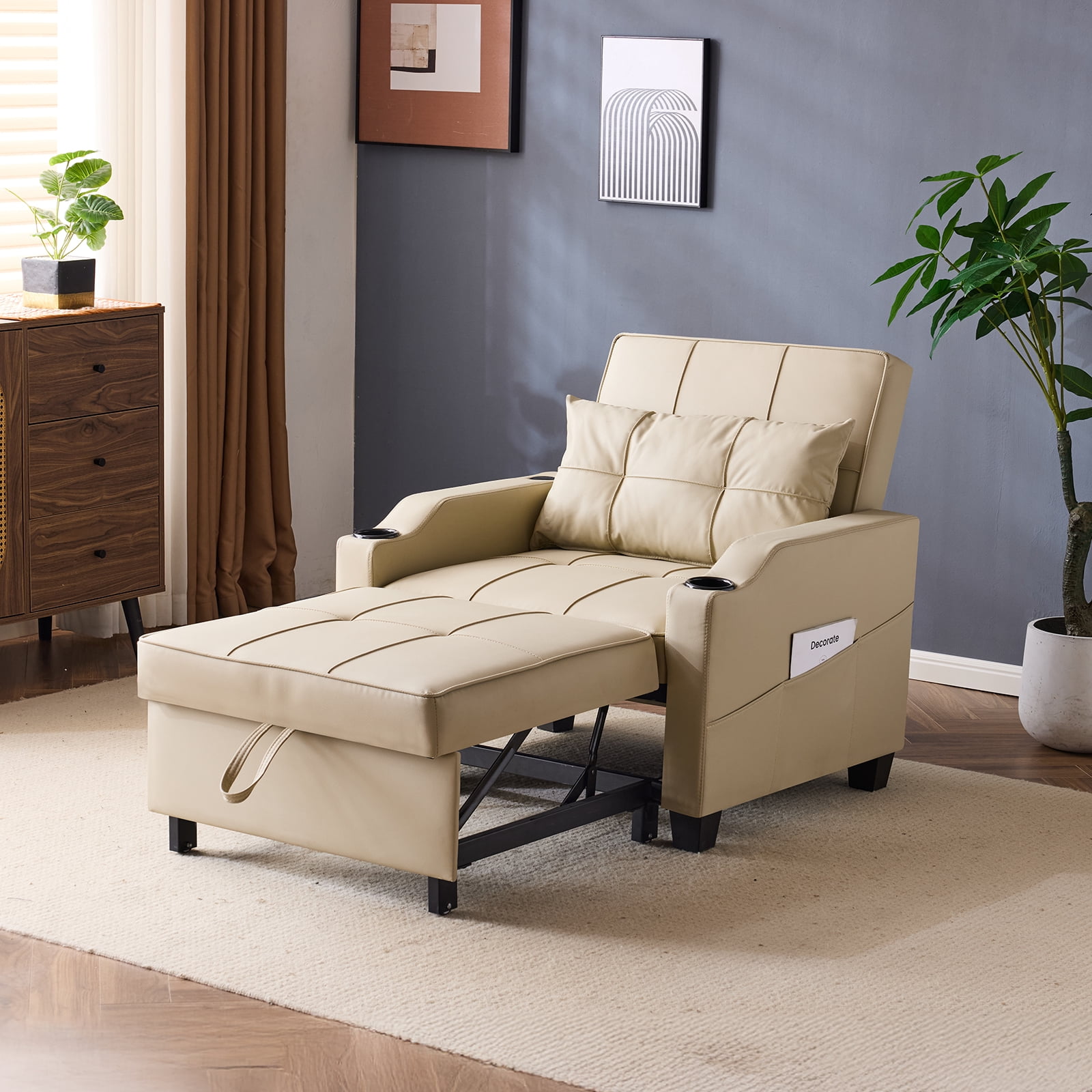 Ktaxon Sleeper Sofa Bed Convertible Chair Faux Leather 3-in-1 Futon ...