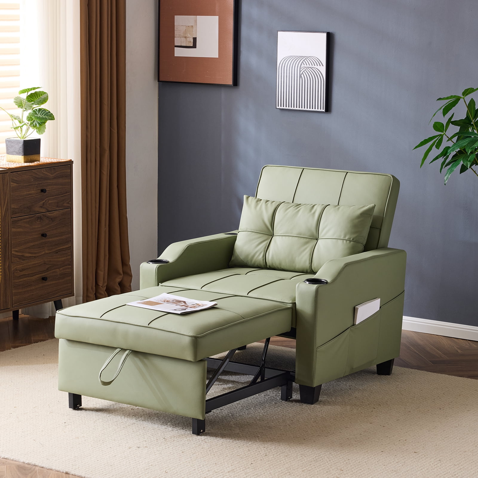 Ktaxon Sleeper Sofa Bed Convertible Chair Faux Leather 3-in-1 Futon ...