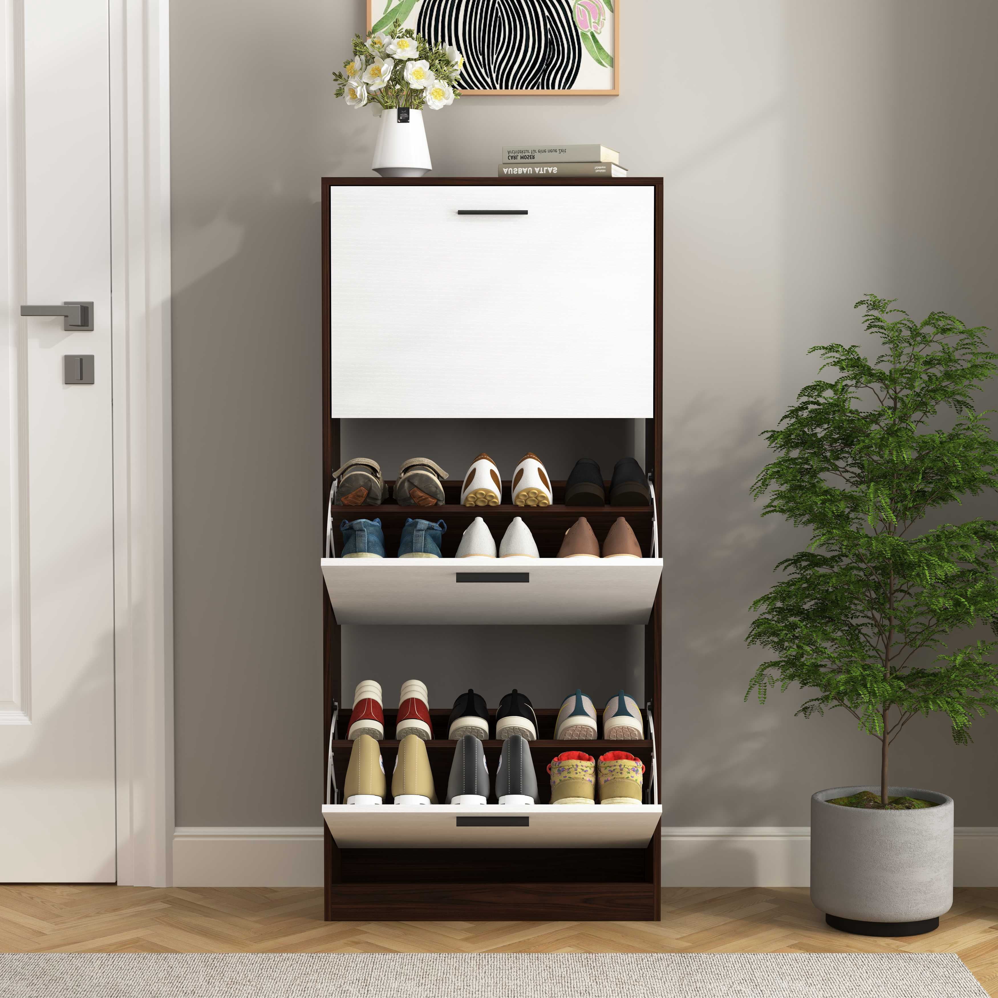 Ktaxon Slim Shoe Cabinet with 3 Flap Doors, Adjustable 6 Layers, 18 ...