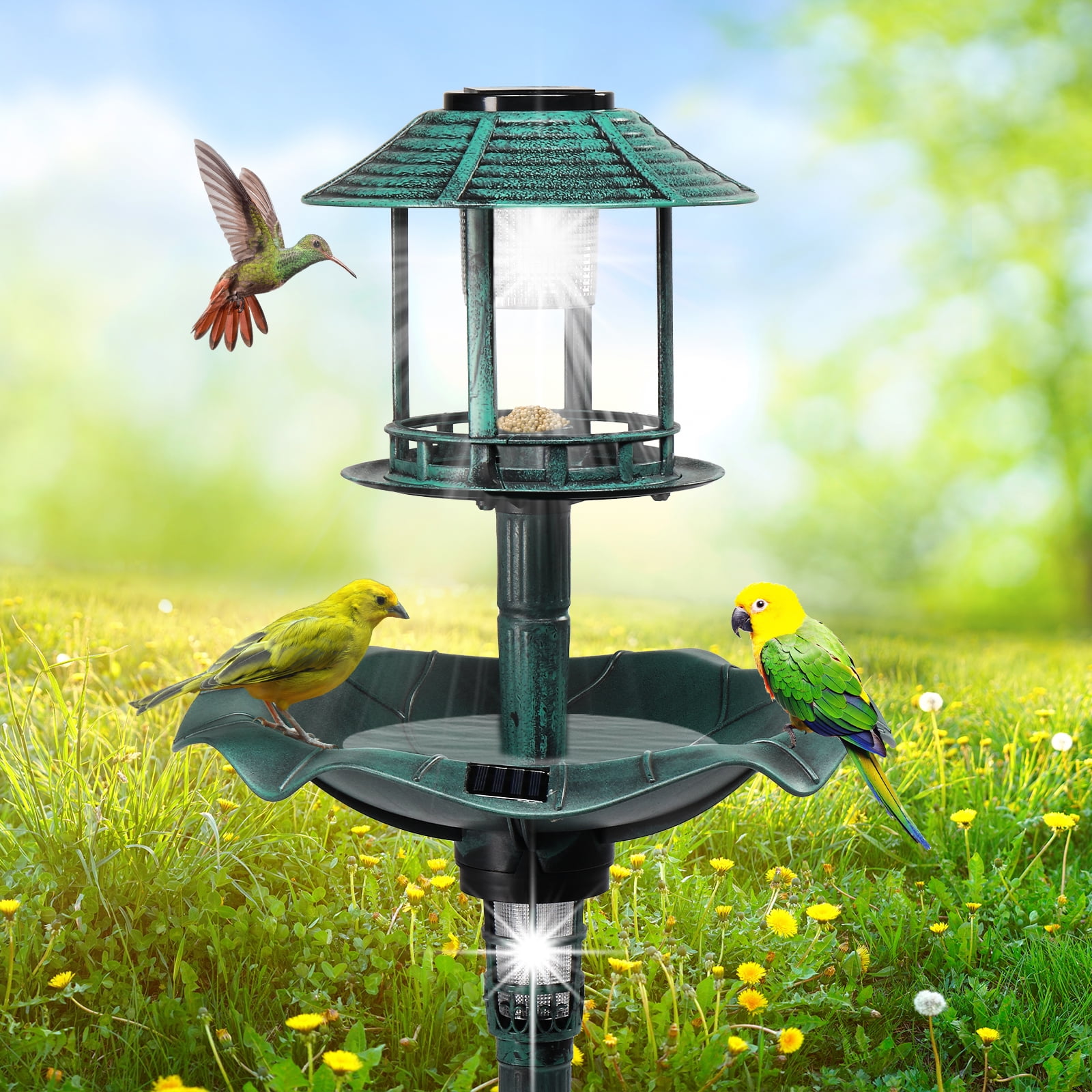 Ktaxon Solar Lighted Bird Bath for Outdoors, 45 Inch Resin Fountain ...