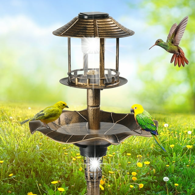 Ktaxon Solar Lighted Bird Bath for Outdoors,Weather Resistant,4W Resin ...